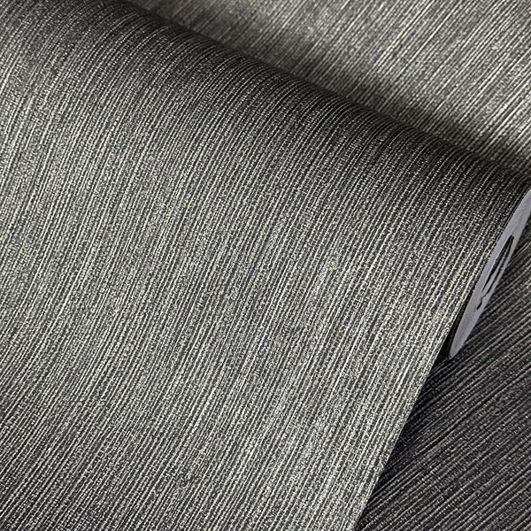 Modern Metallic Threads Wallpaper Dark Gray Solid Colors Faux Grassclo ...