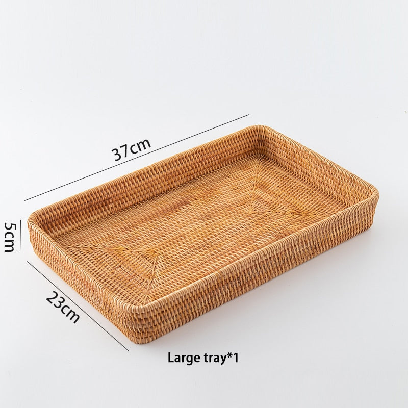 Japanese Style Handwoven Rattan Storage Tray Wicker Basket For Fruit T ...
