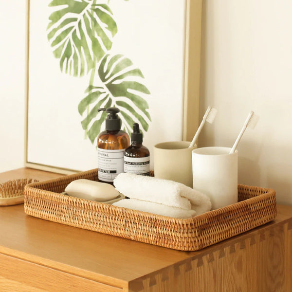 Japanese Style Handwoven Rattan Storage Tray Wicker Basket For Fruit T ...