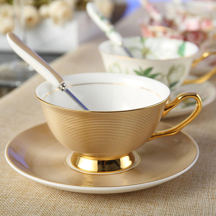 Premium Royal Classic Bone China Teacup Set With Saucer Spoon Luxury R ...