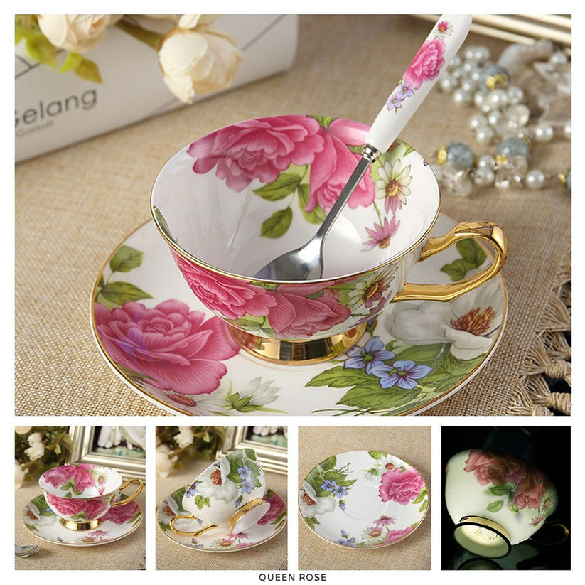 Premium Royal Classic Bone China Teacup Set With Saucer Spoon Luxury R ...