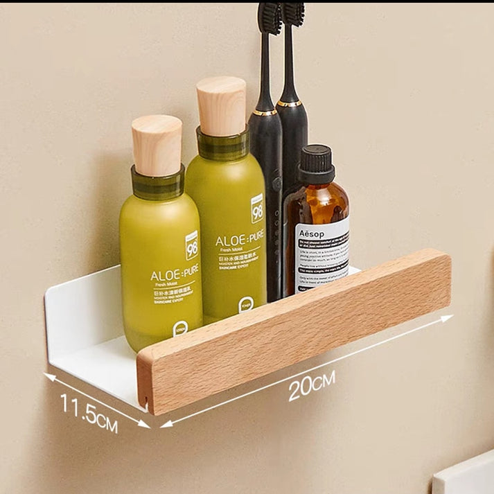 Modern Bathroom Shelf Solid Wood & Aluminium Racking For Cosmetics Sha ...