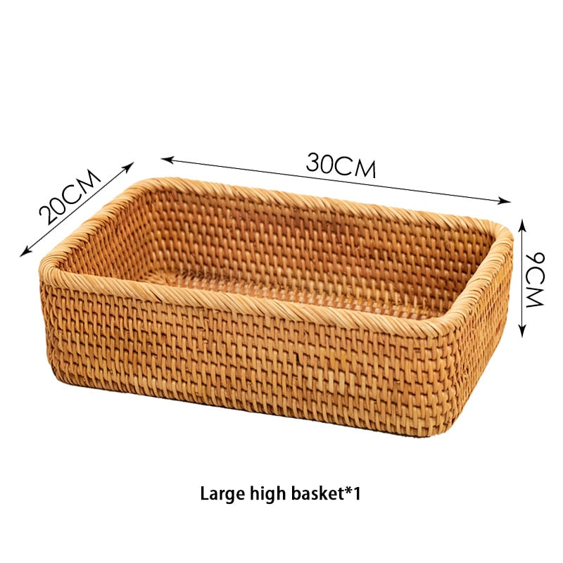 Japanese Style Handwoven Rattan Storage Tray Wicker Basket For Fruit T ...