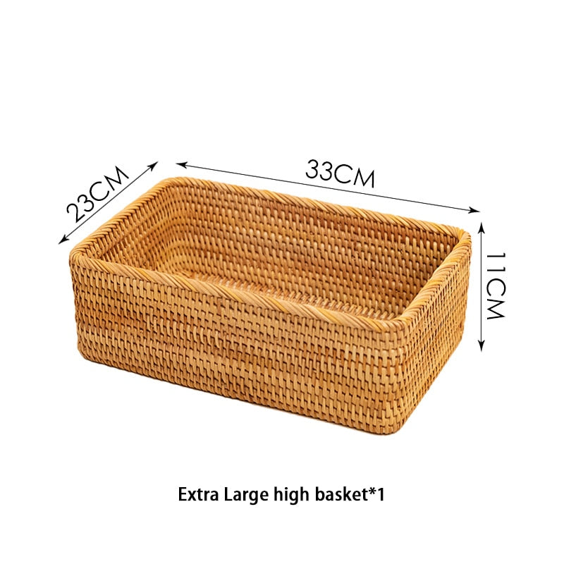 Japanese Style Handwoven Rattan Storage Tray Wicker Basket For Fruit T ...