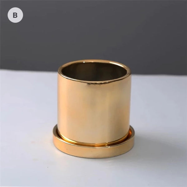 Shiny Rose Gold Silver And Golden Ceramic Plant Pots Minimalist Nordic ...
